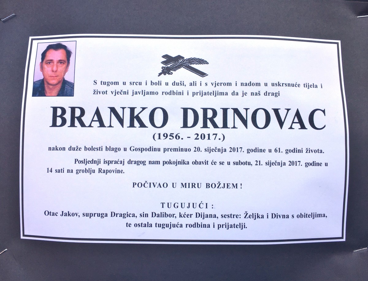 Branko Drinovac | Osmrtnice Livno