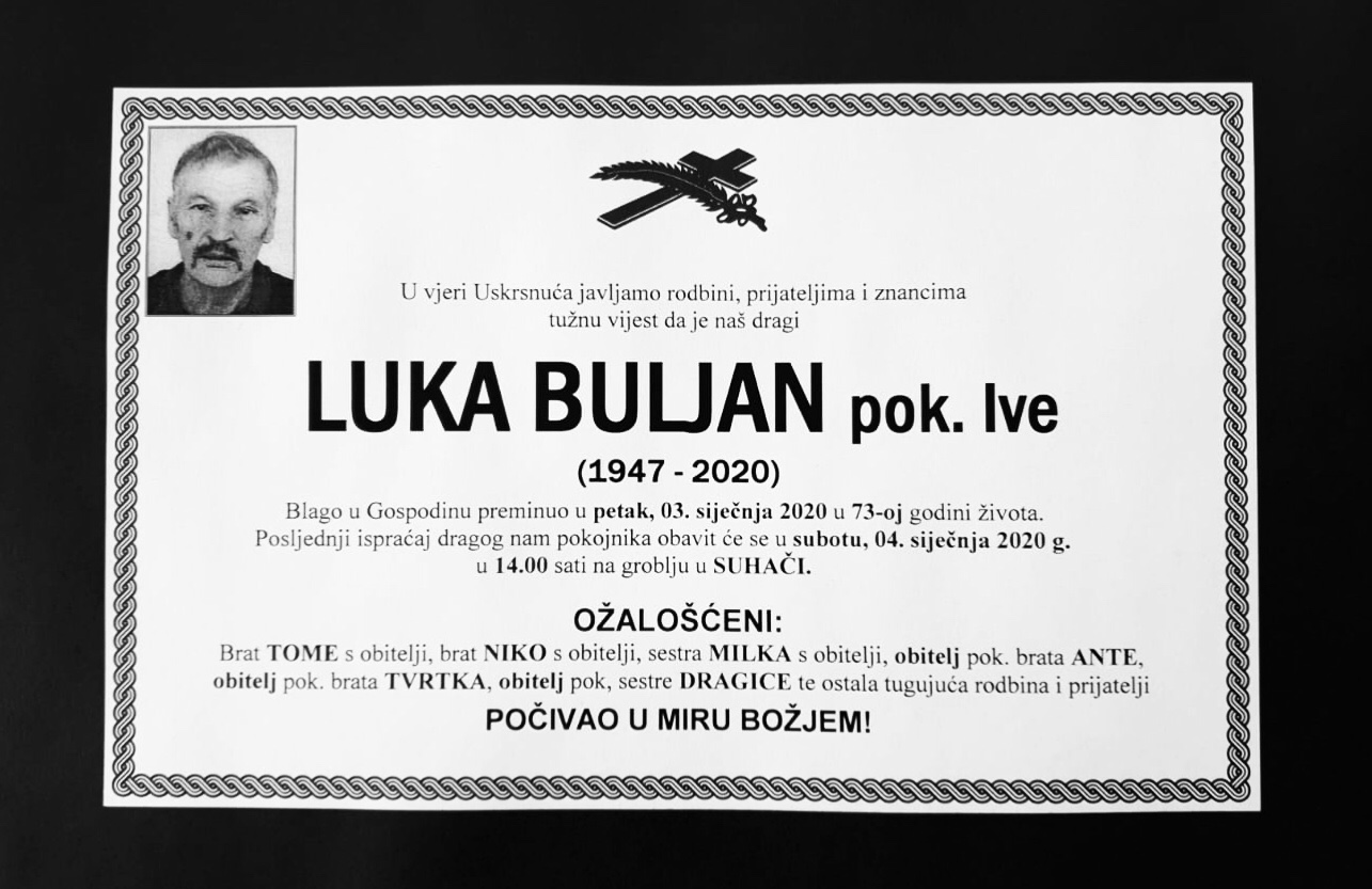 Luka Buljan pok. Ive | Osmrtnice Livno