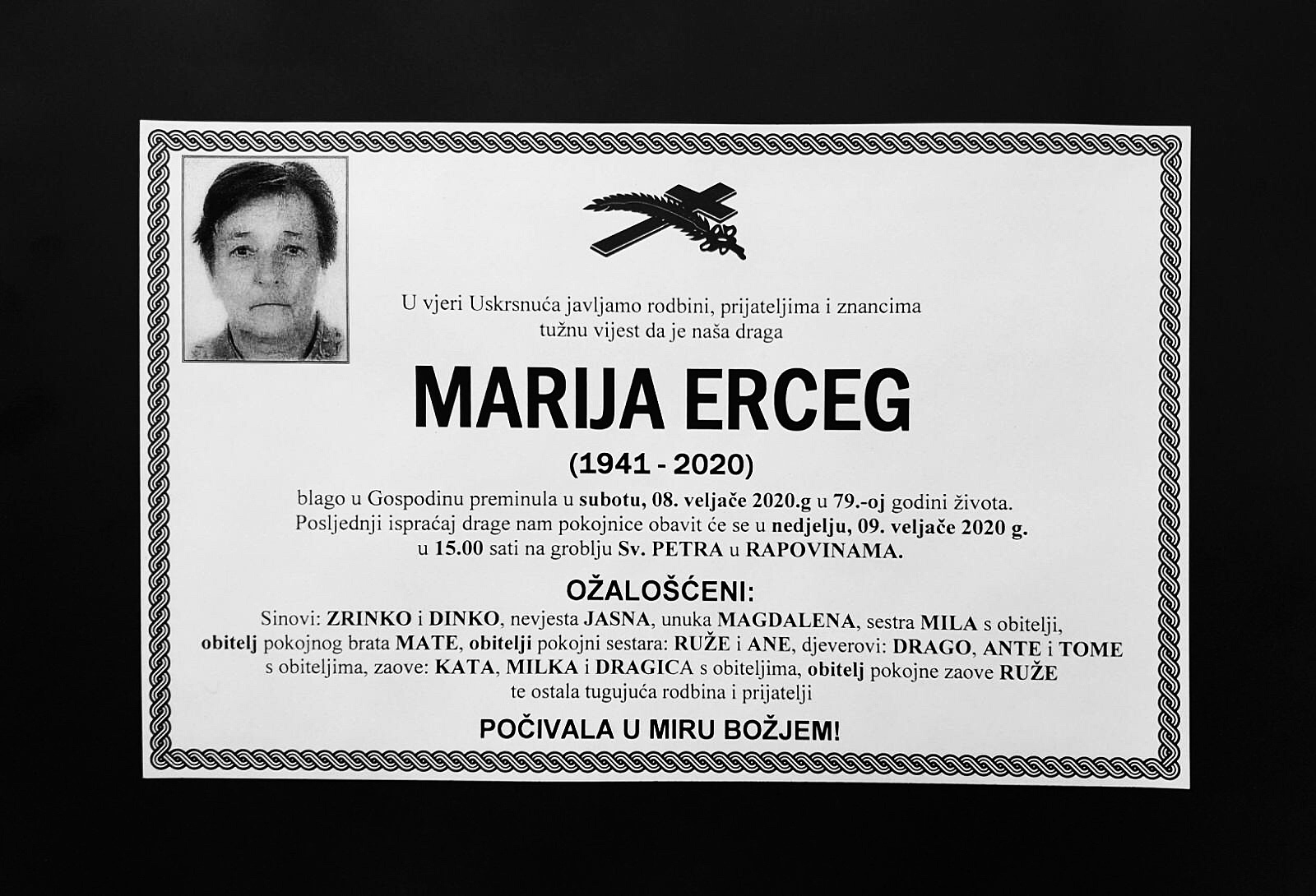 Marija Erceg – Osmrtnice Livno