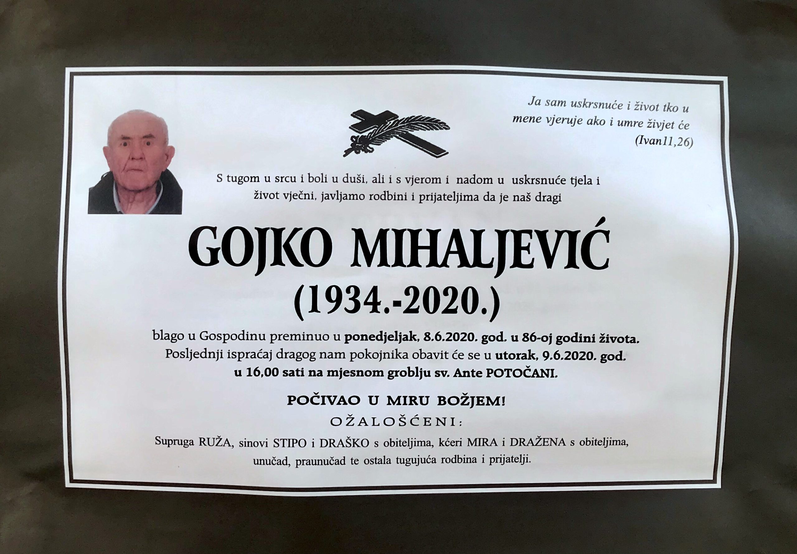 Gojko Mihaljević | Osmrtnice Livno