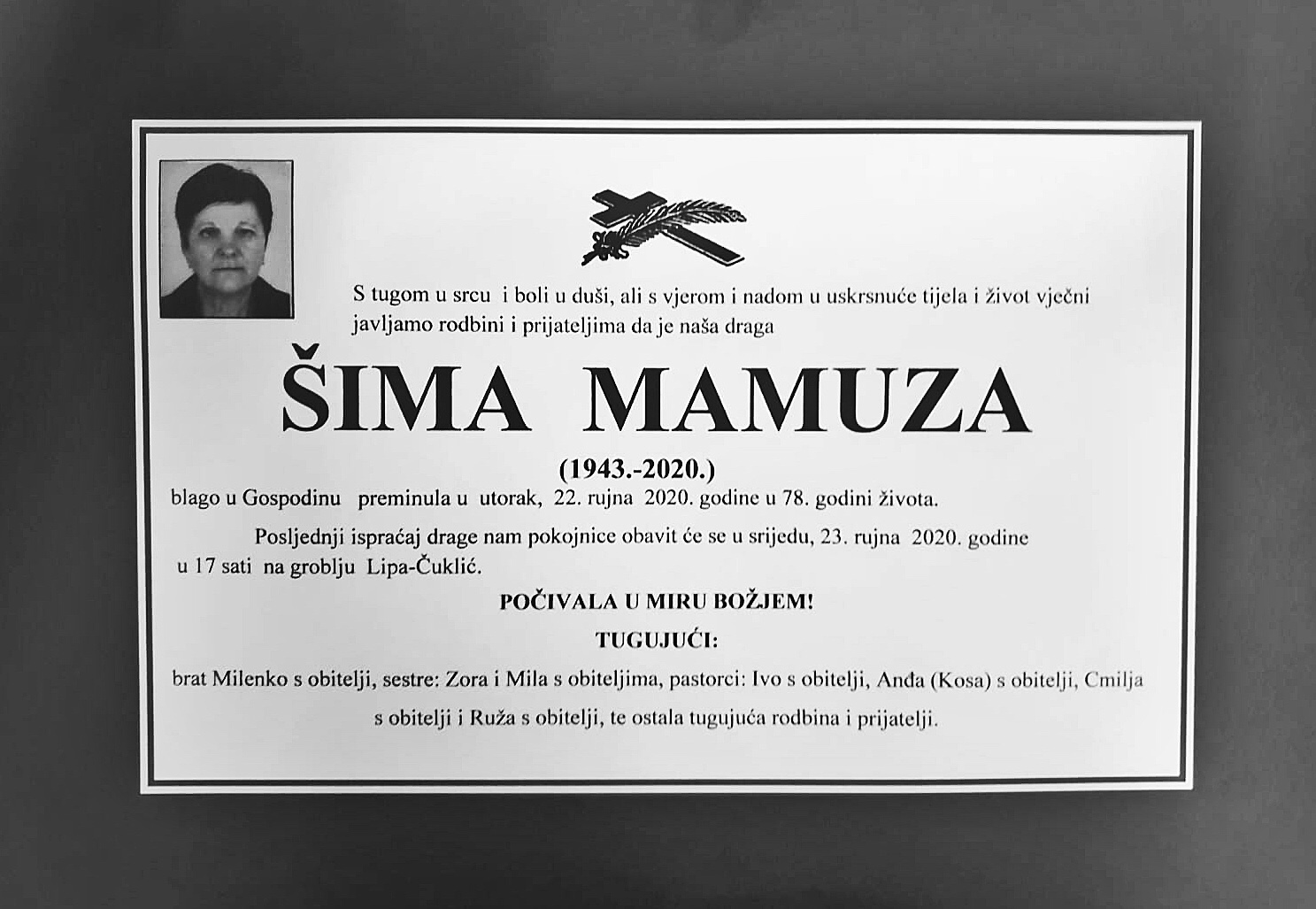 Šima Mamuza | Osmrtnice Livno