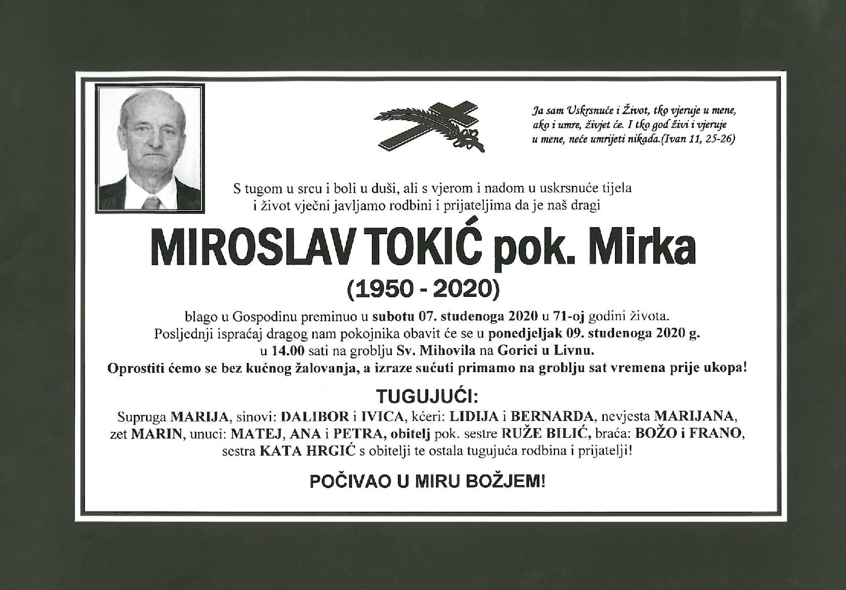 Miroslav Tokić pok. Mirka | Osmrtnice Livno