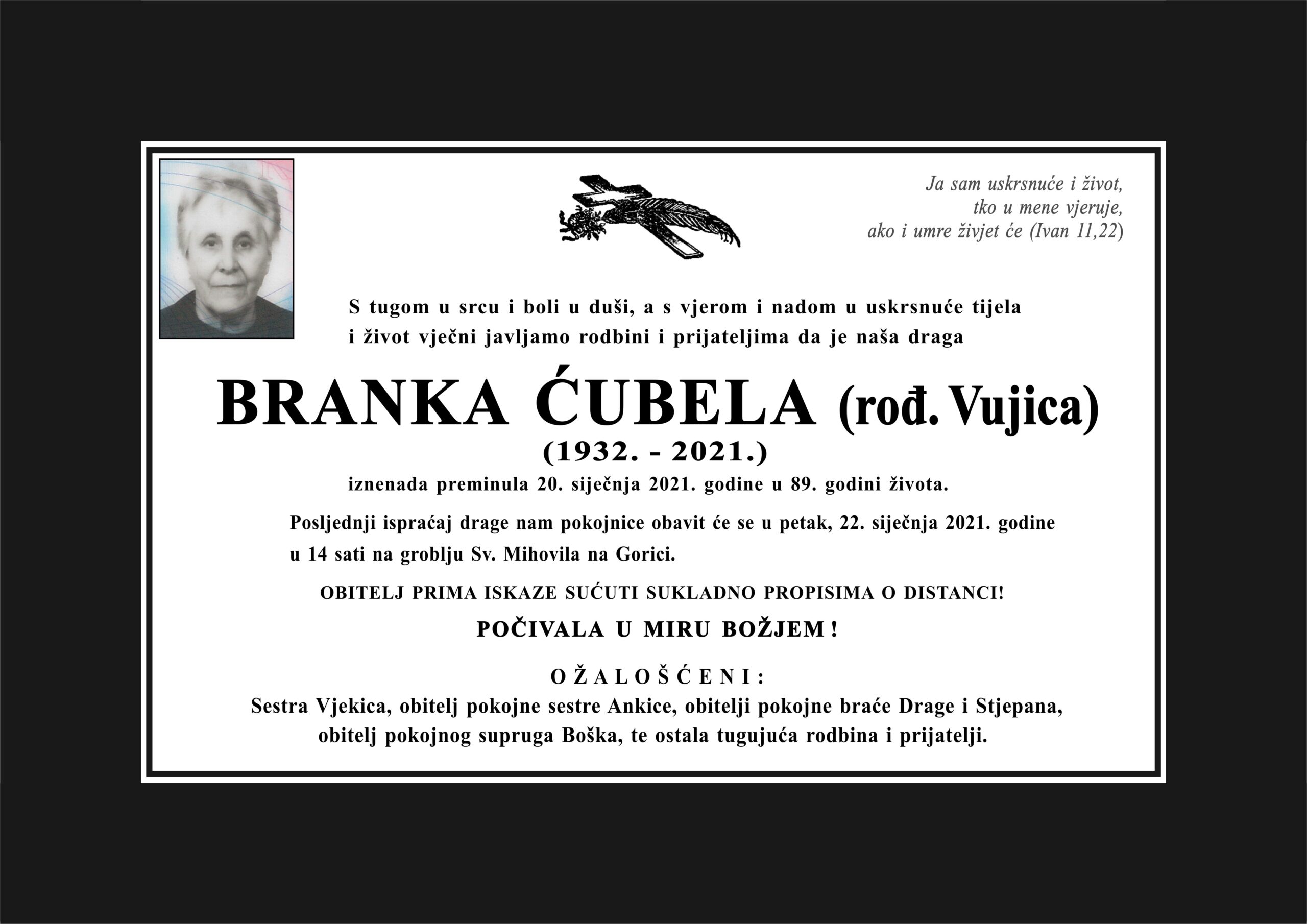 Branka Ćubela (rođ. Vujica) | Osmrtnice Livno