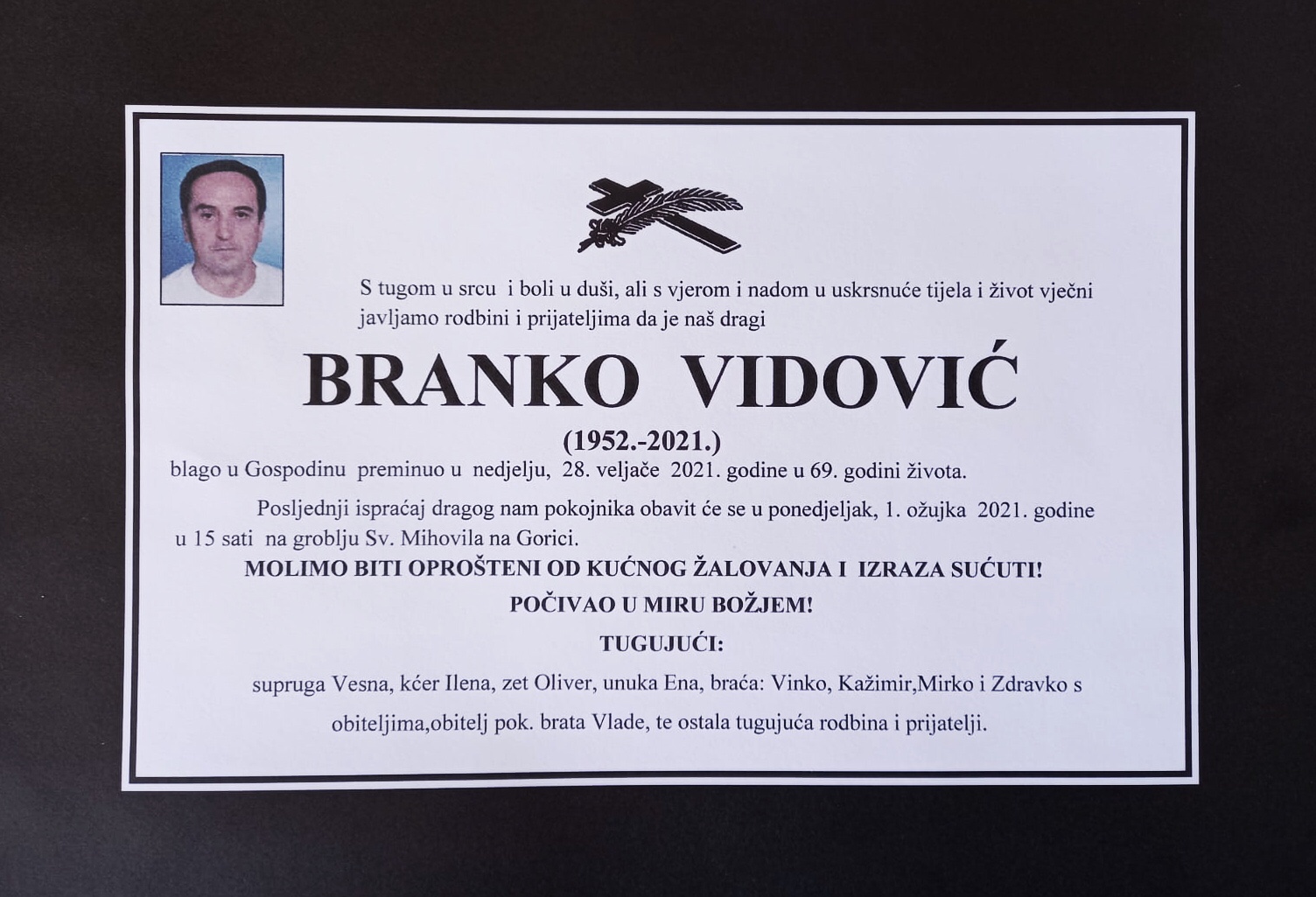 Branko Vidović | Osmrtnice Livno
