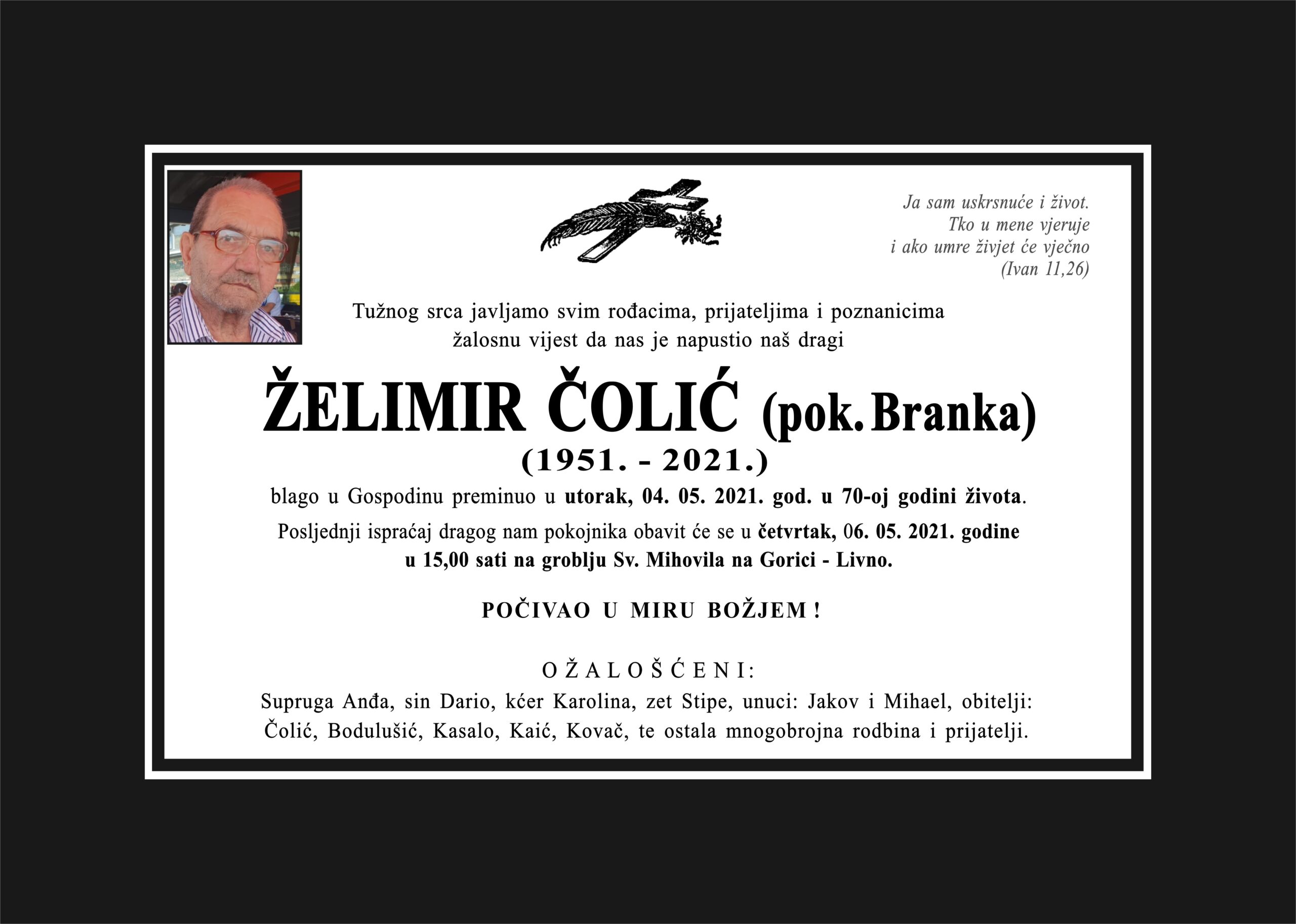 Želimir Čolić (pok. Branka) | Osmrtnice Livno