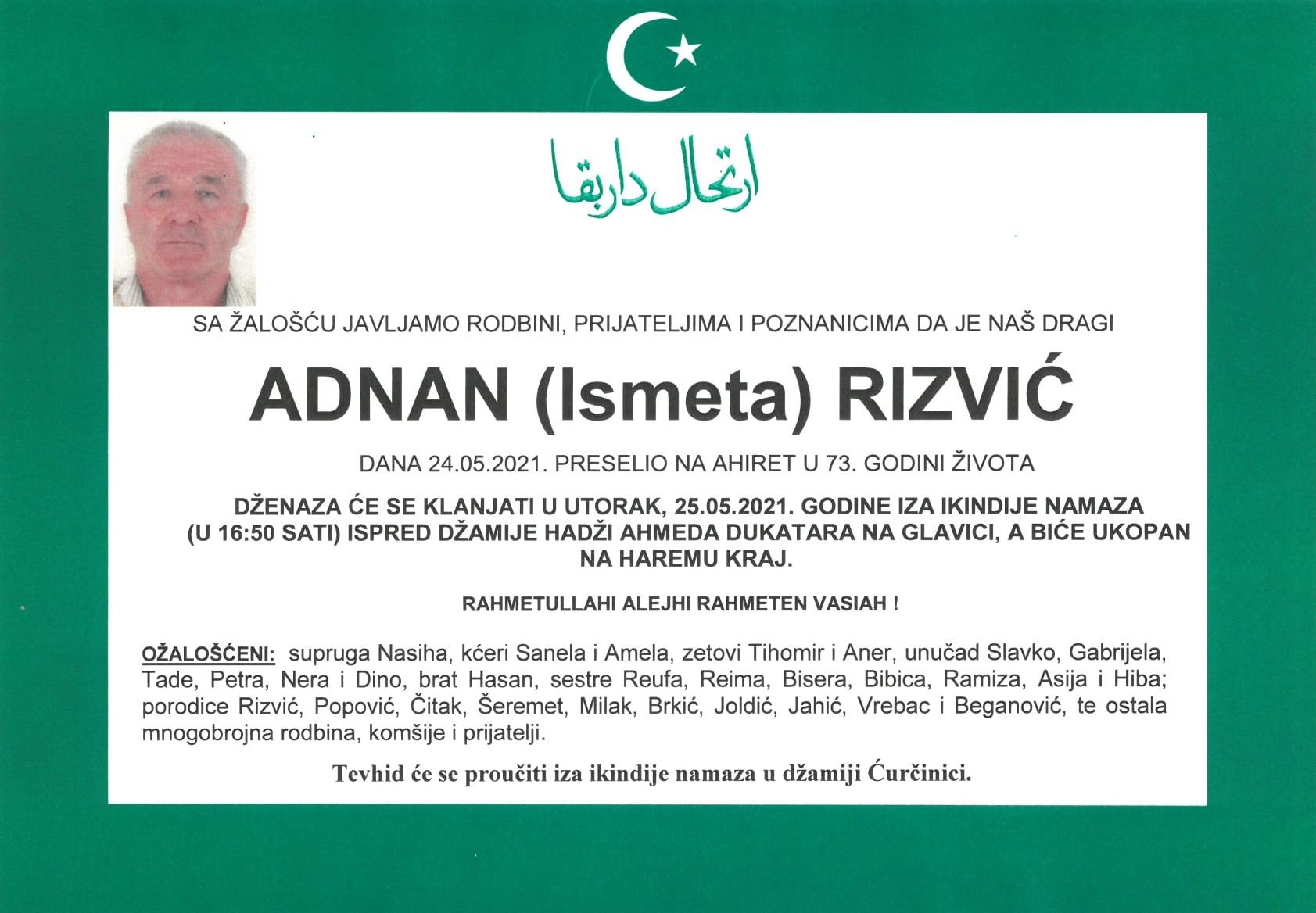 Adnan (Ismeta) Rizvić | Osmrtnice Livno
