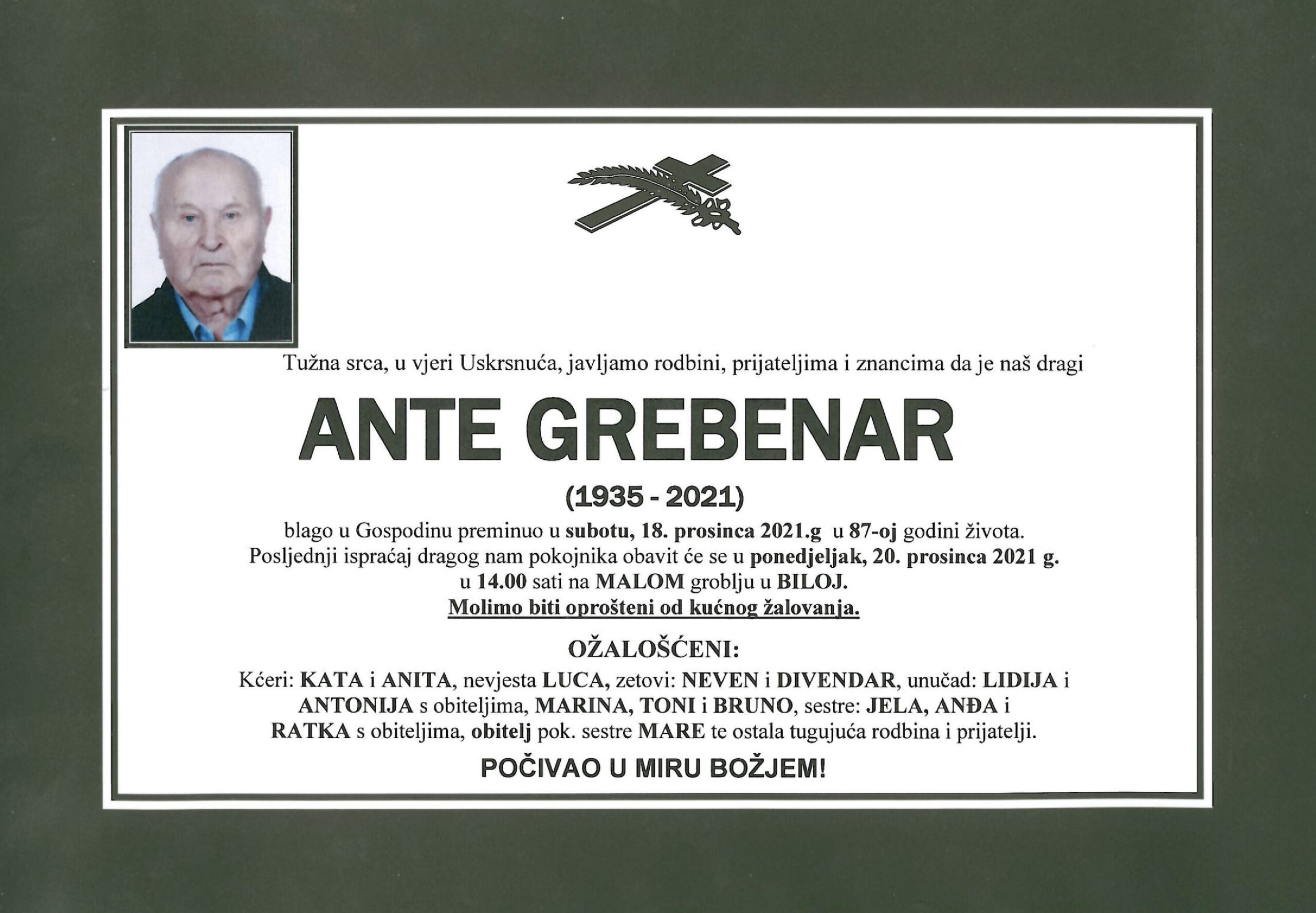 Ante Grebenar | Osmrtnice Livno