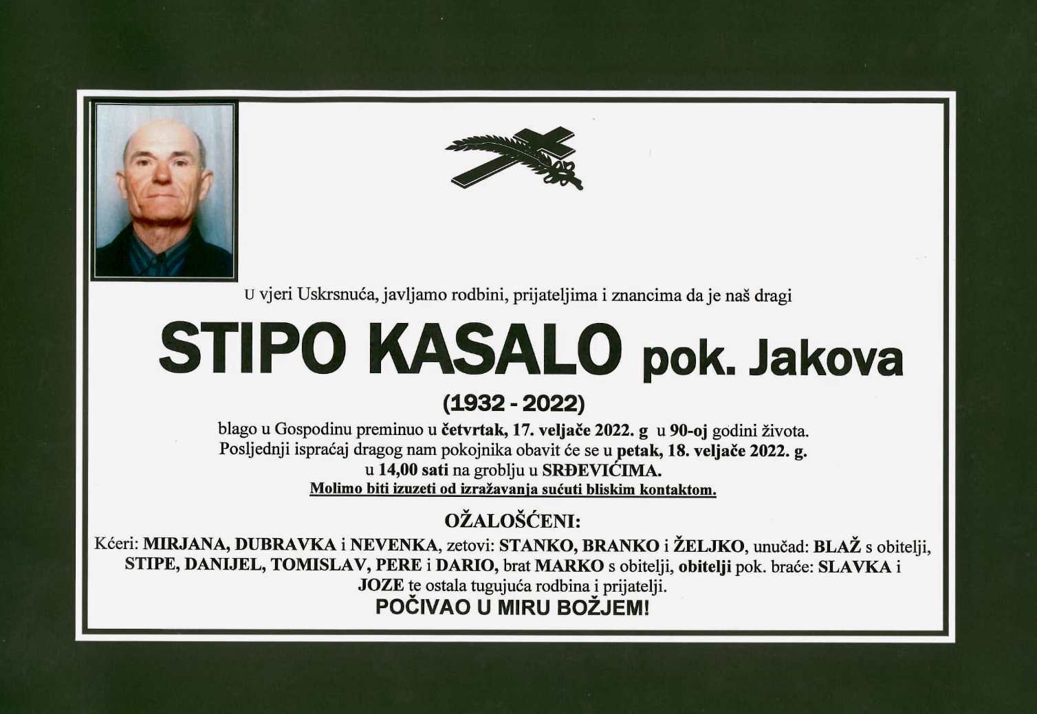 Stipo Kasalo pok. Jakova | Osmrtnice Livno