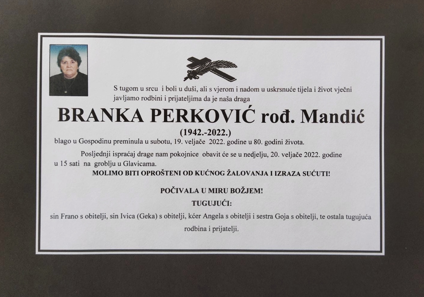 Branka Perković rođ. Mandić | Osmrtnice Livno