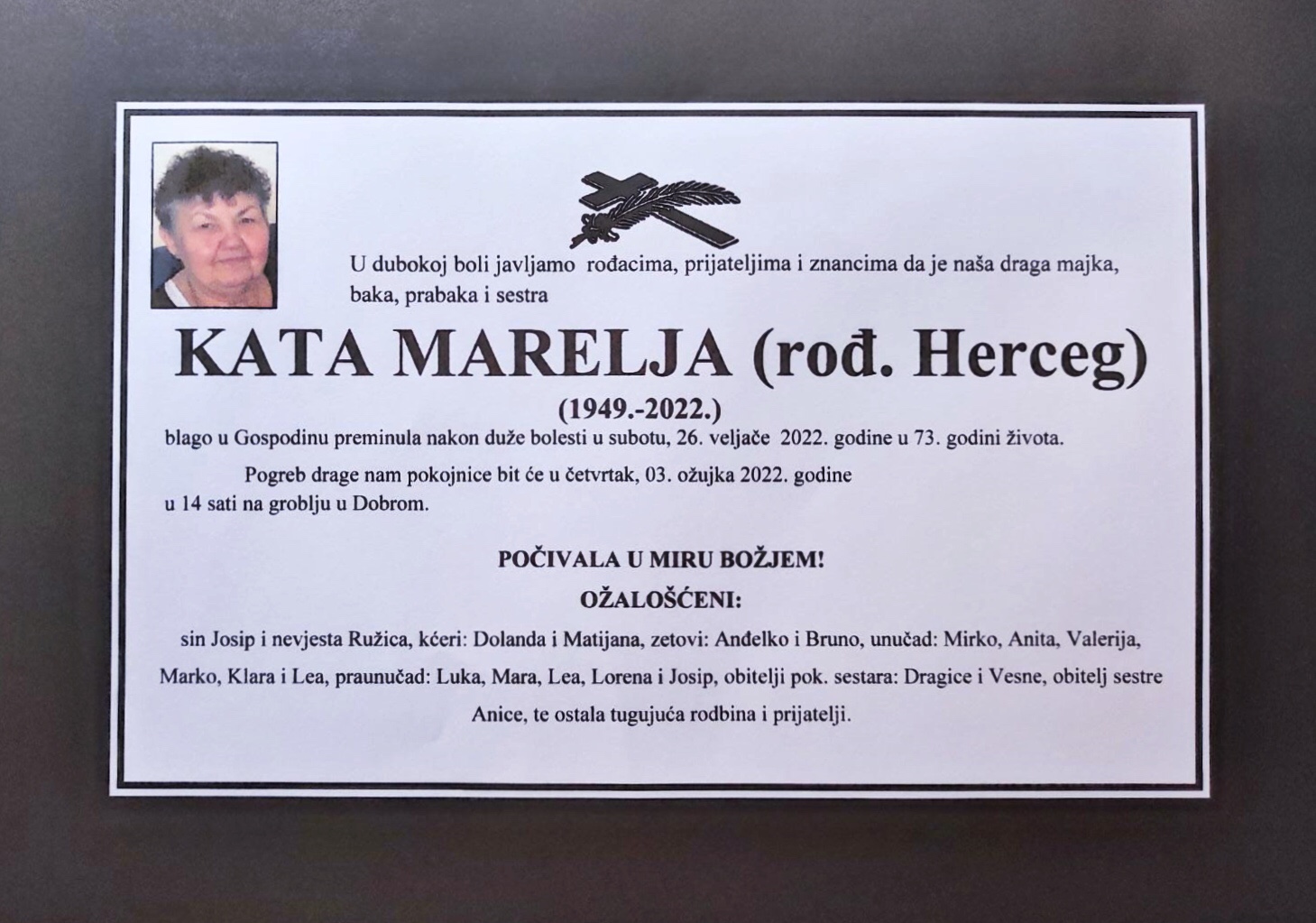 Kata Marelja (rođ. Herceg) | Osmrtnice Livno