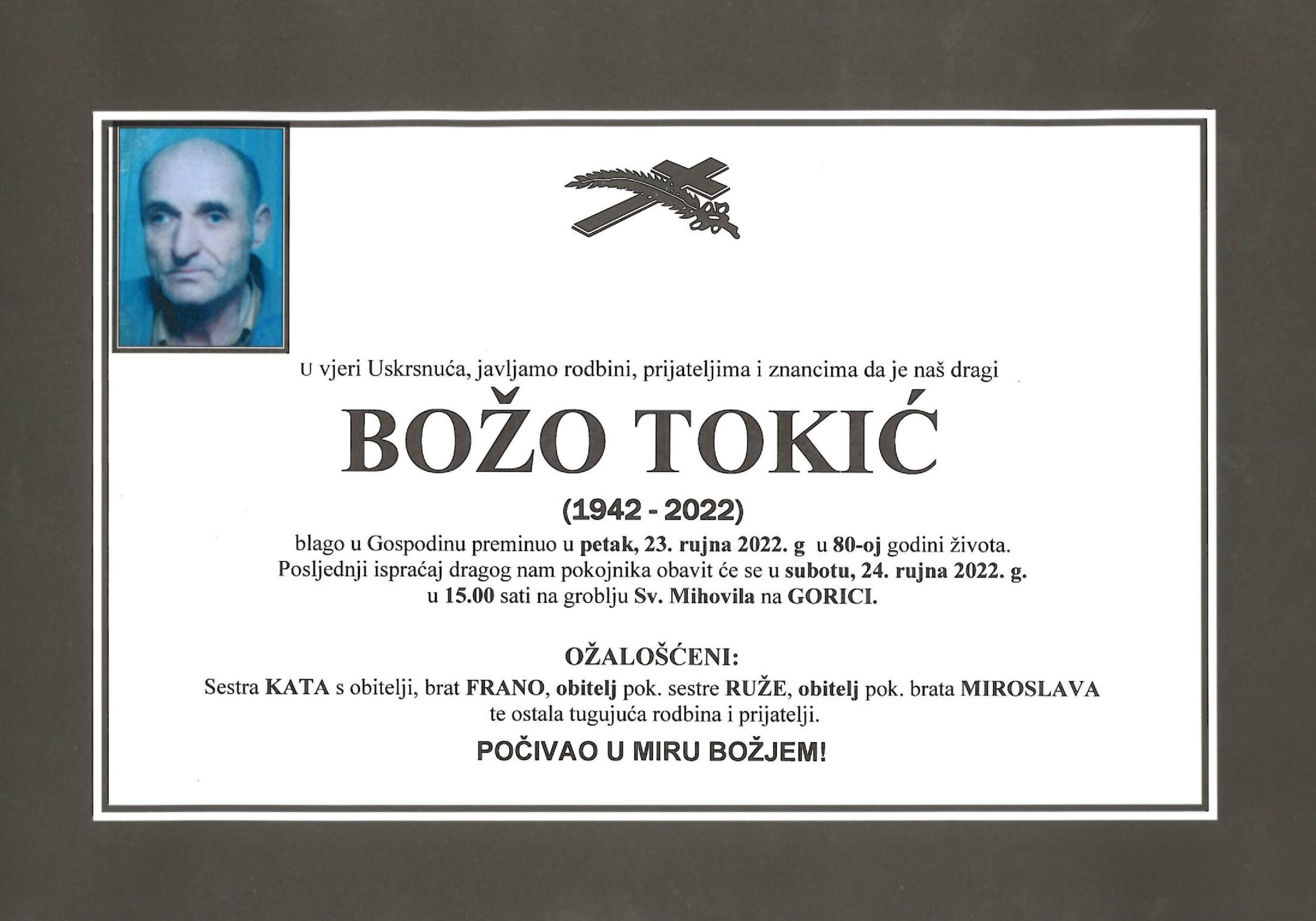 Božo Tokić | Osmrtnice Livno