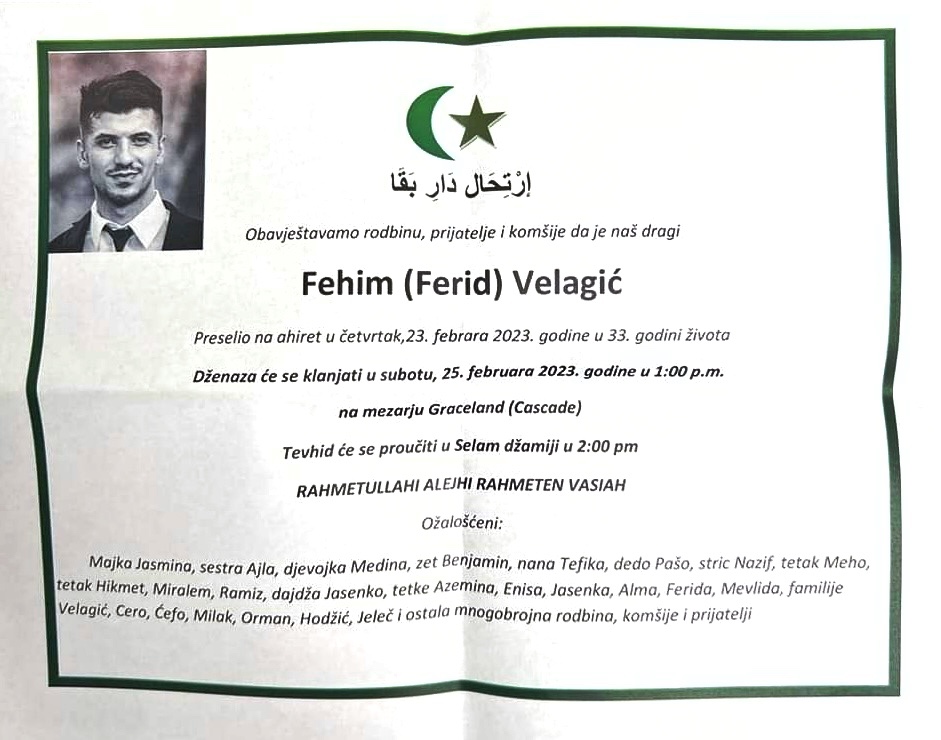 Fehim (Ferid) Velagić | Osmrtnice Livno