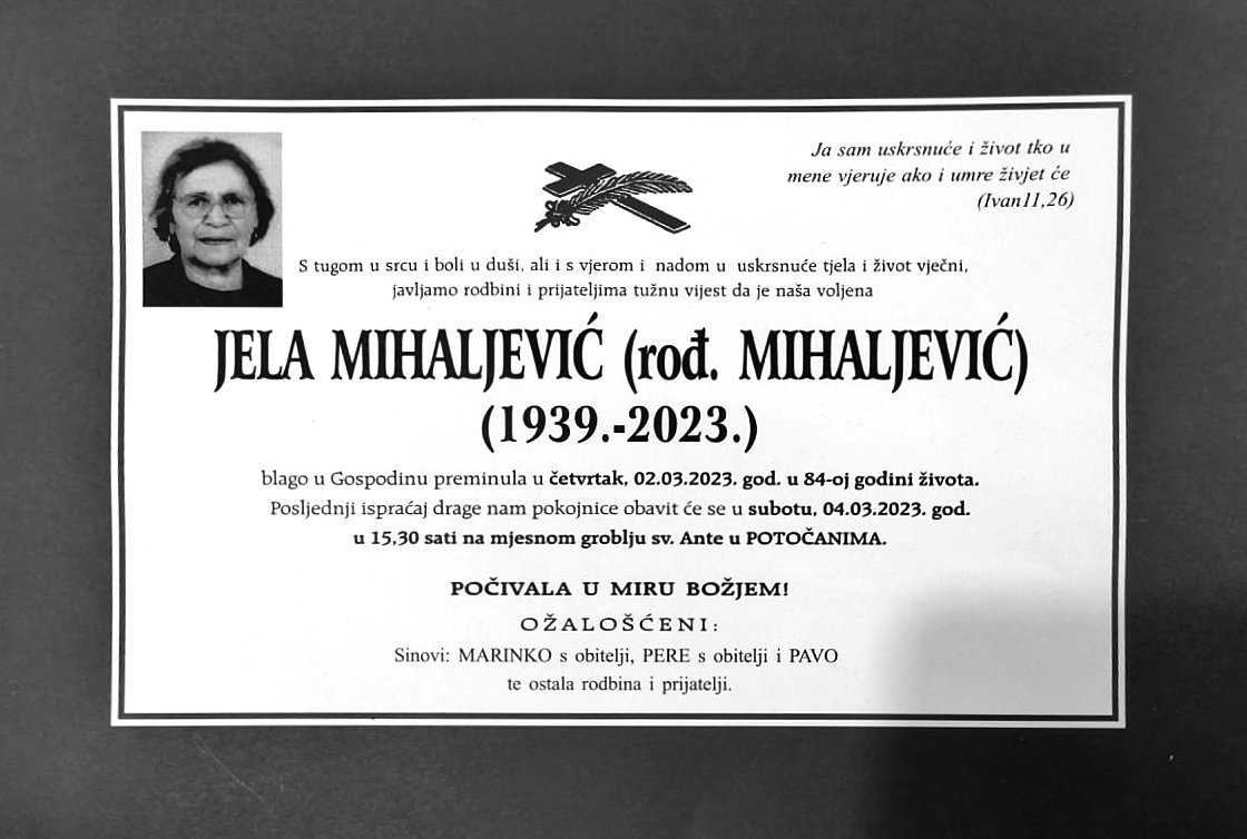Jela Mihaljević | Osmrtnice Livno