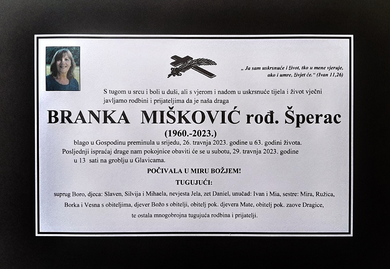 Branka Mišković rođ. Šperac | Osmrtnice Livno