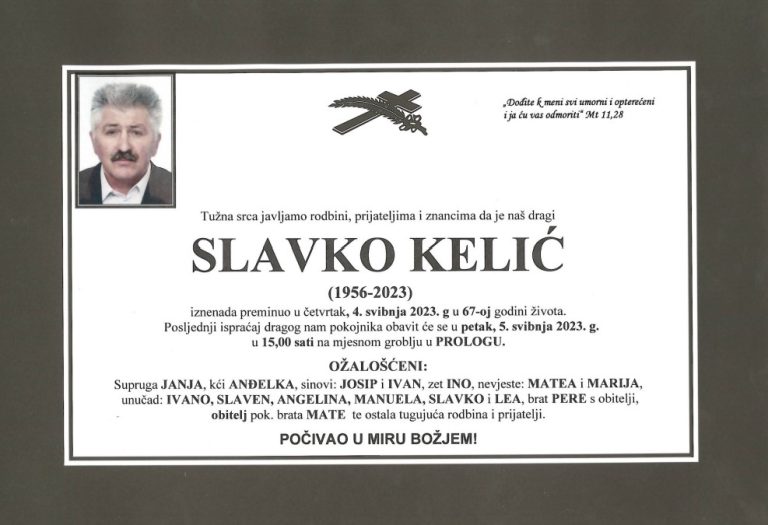 Slavko Kelić | Osmrtnice Livno