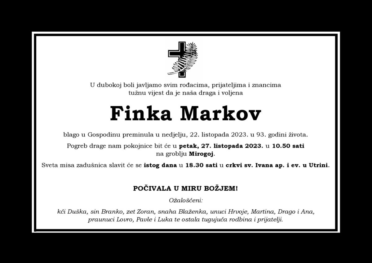 Finka Markov | Osmrtnice Livno