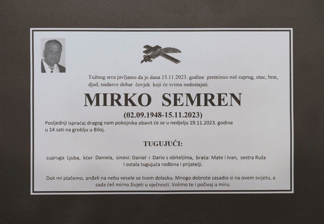 Mirko Semren | Osmrtnice Livno