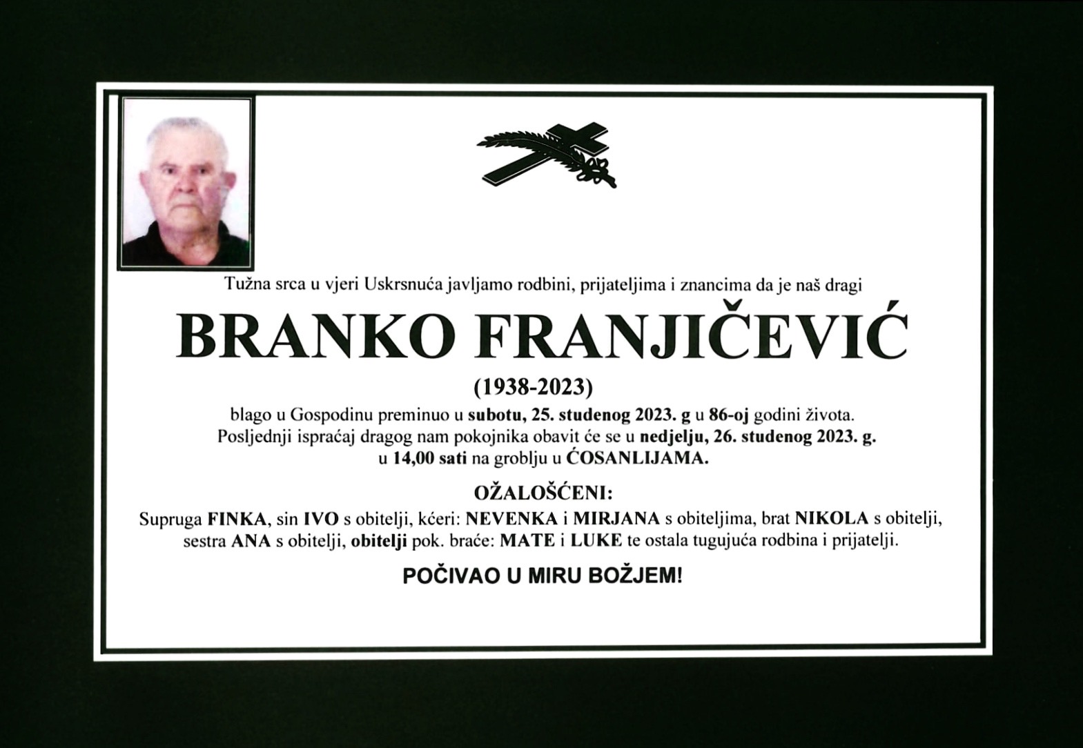 Branko Franjičević | Osmrtnice Livno