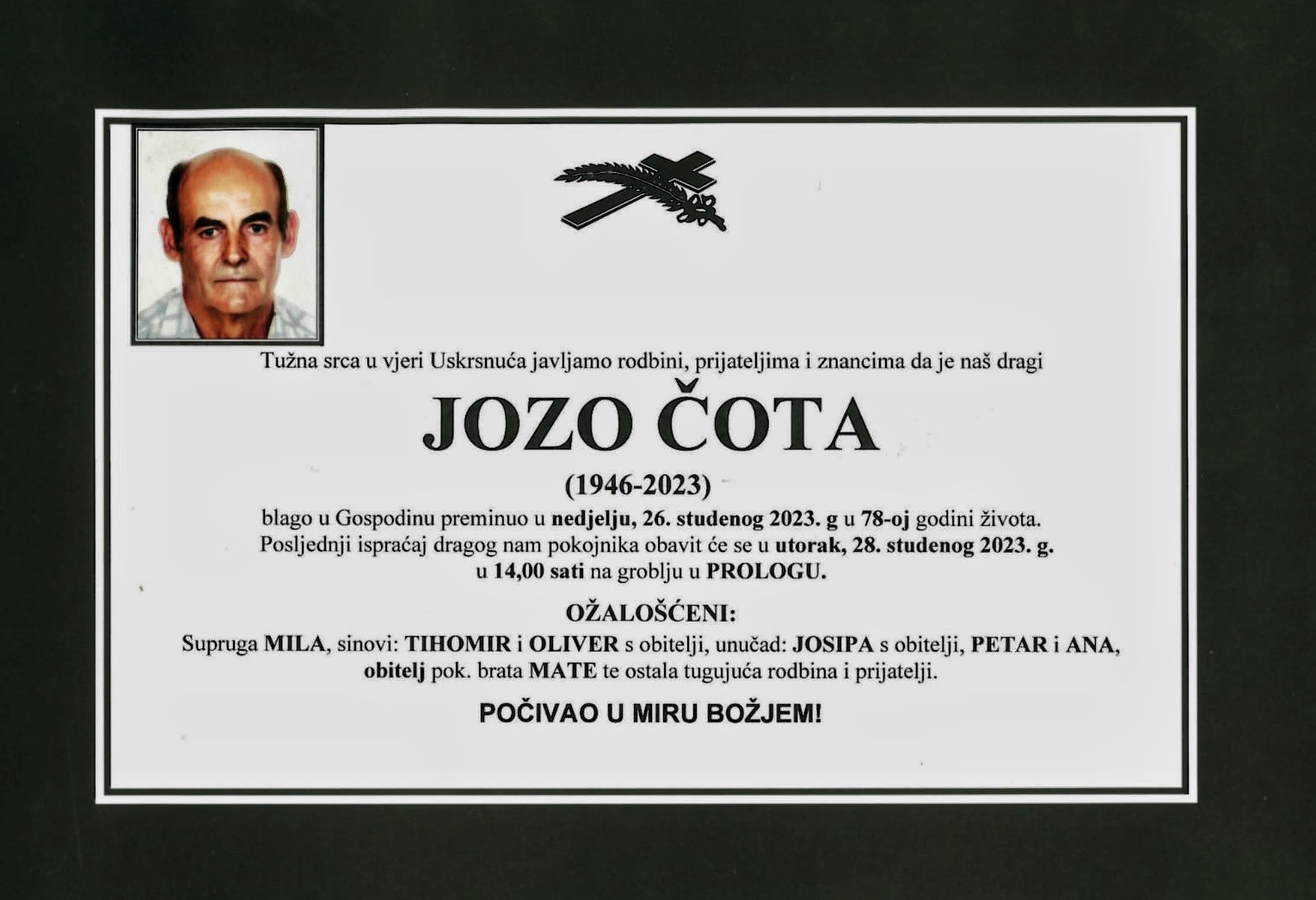 Jozo Čota | Osmrtnice Livno