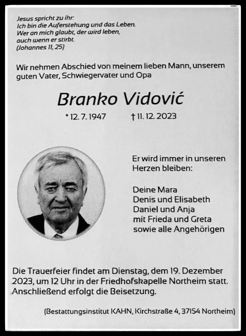 Branko Vidović | Osmrtnice Livno