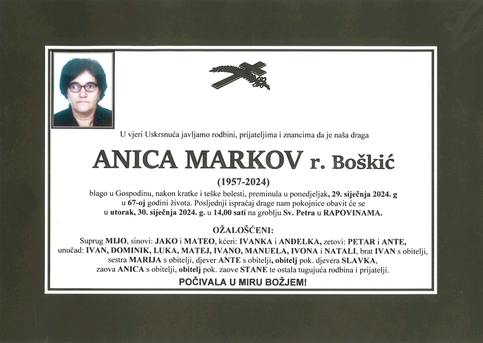 Anica Markov rođ. Boškić | Osmrtnice Livno