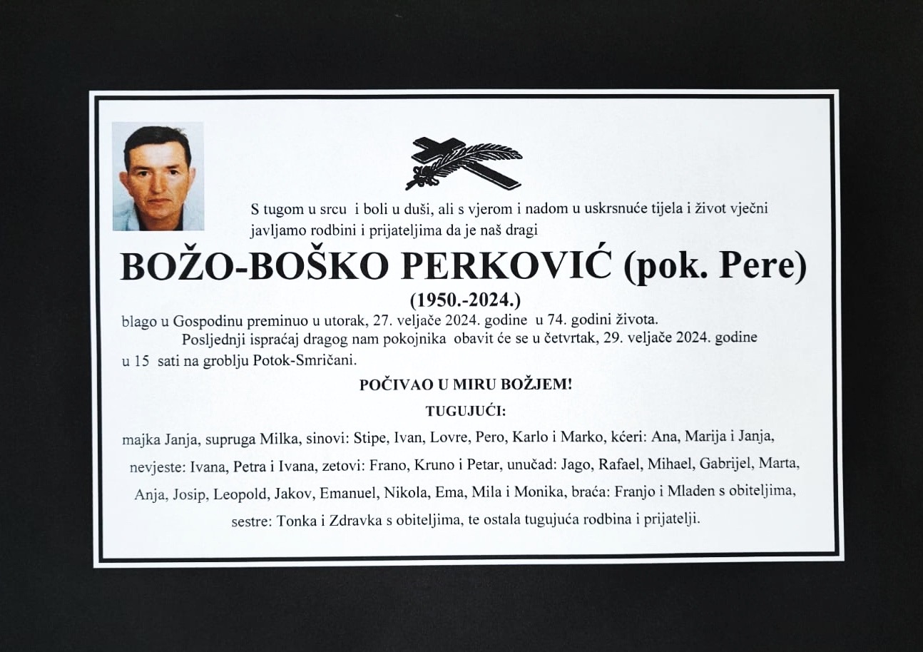Božo-Boško Perković (pok. Pere) – Osmrtnice Livno