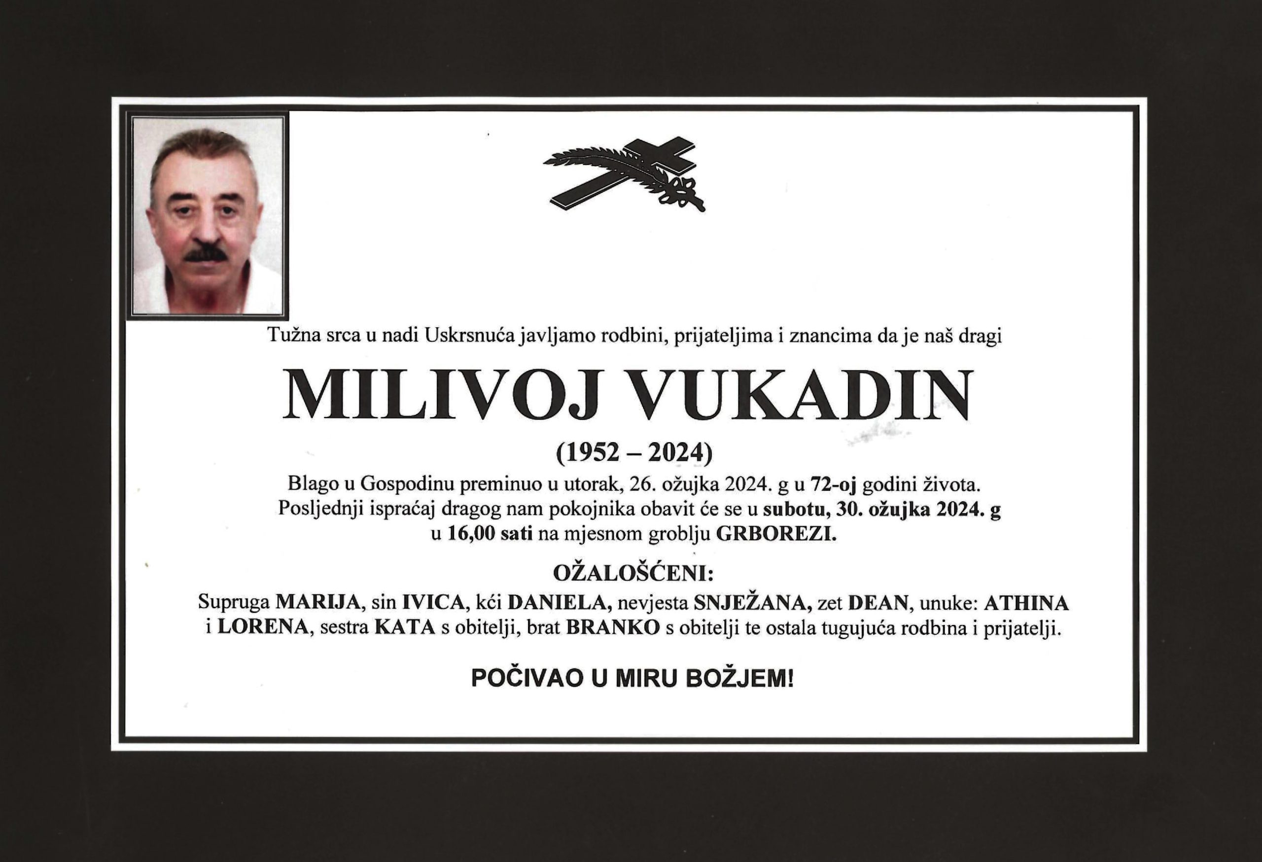 Milivoj Vukadin | Osmrtnice Livno