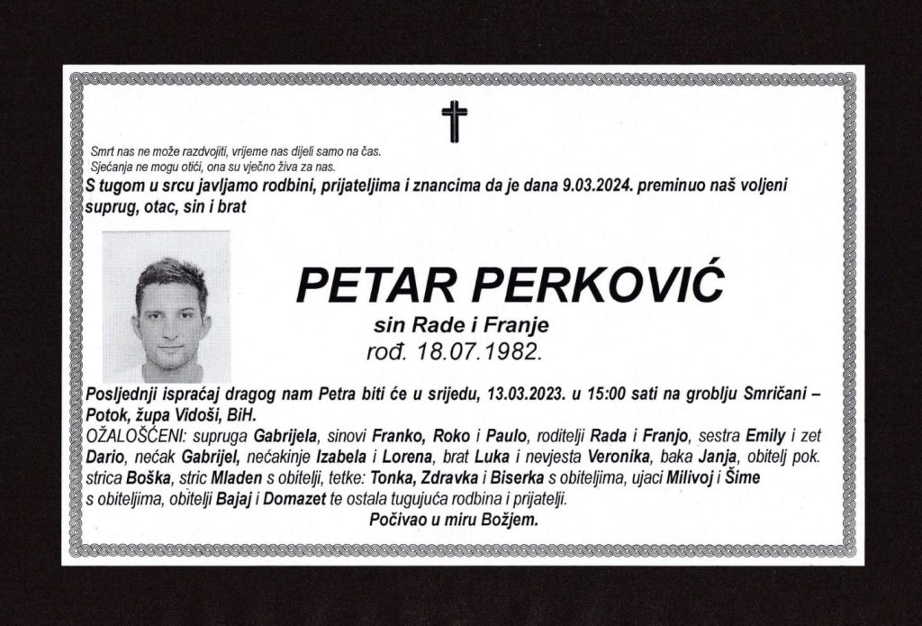 Petar Perković | Osmrtnice Livno