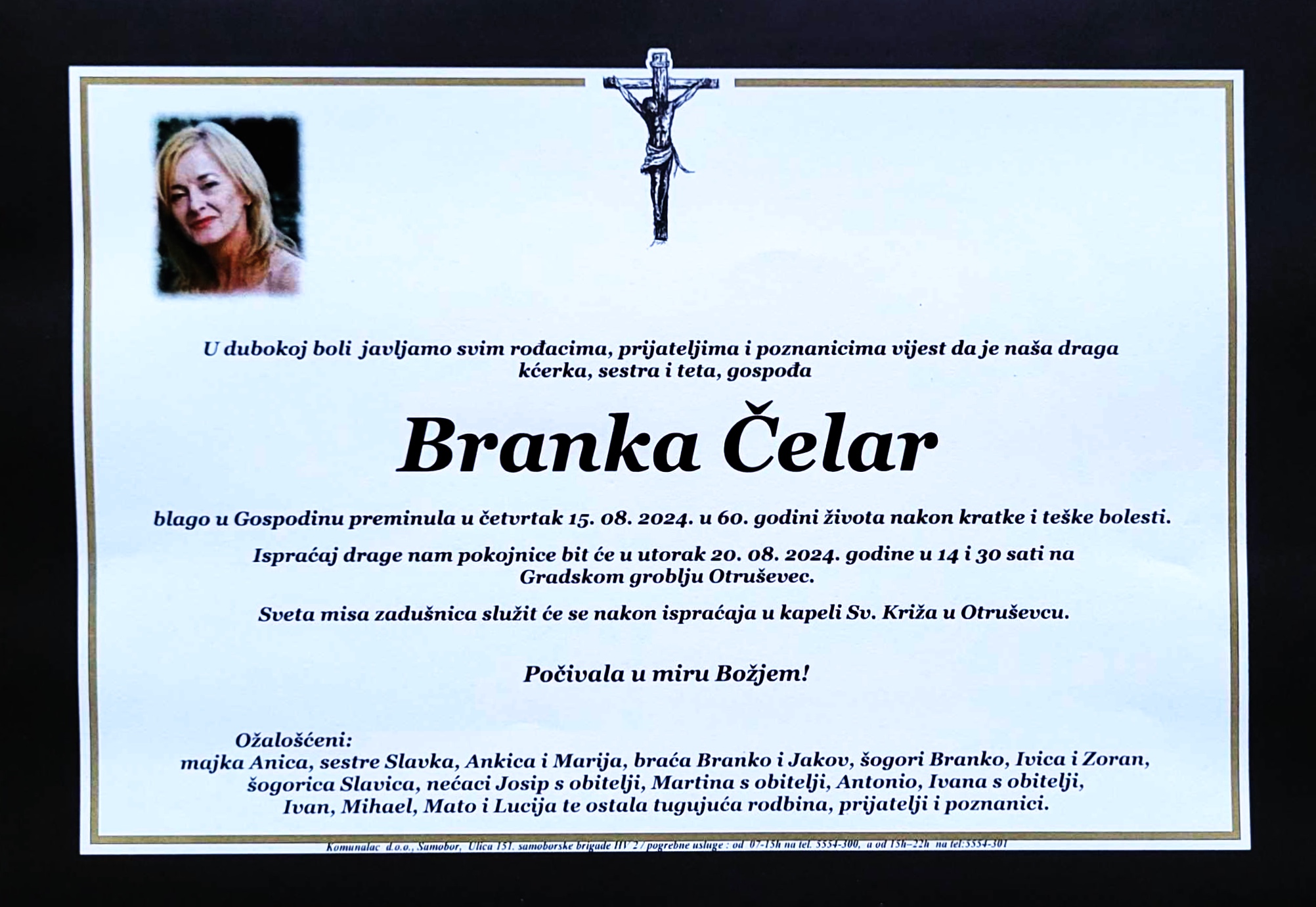 Branka Čelar | Osmrtnice Livno