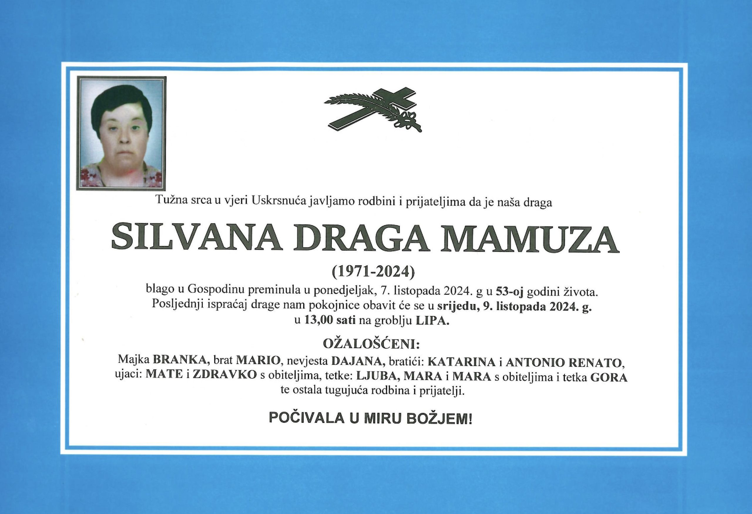 Silvana Draga Mamuza | Osmrtnice Livno