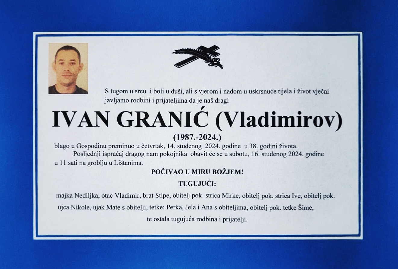 Ivan Granić (Vladimirov) | Osmrtnice Livno