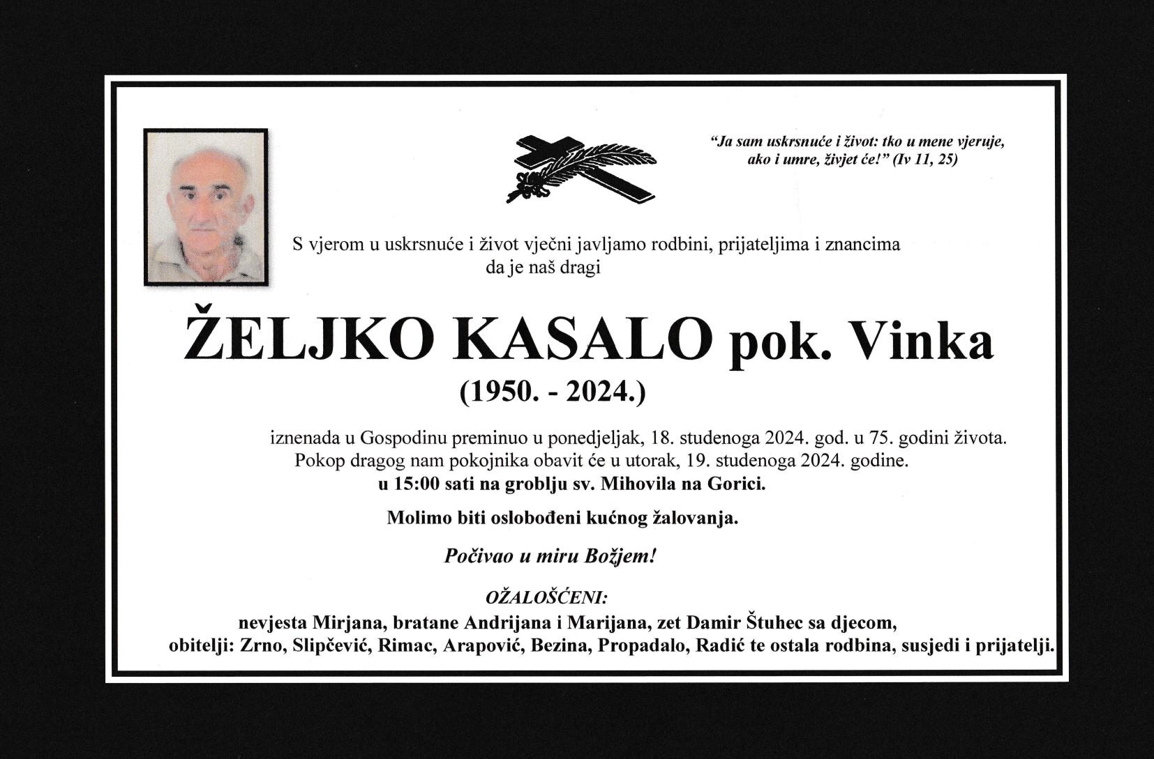 Željko Kasalo pok. Vinka | Osmrtnice Livno