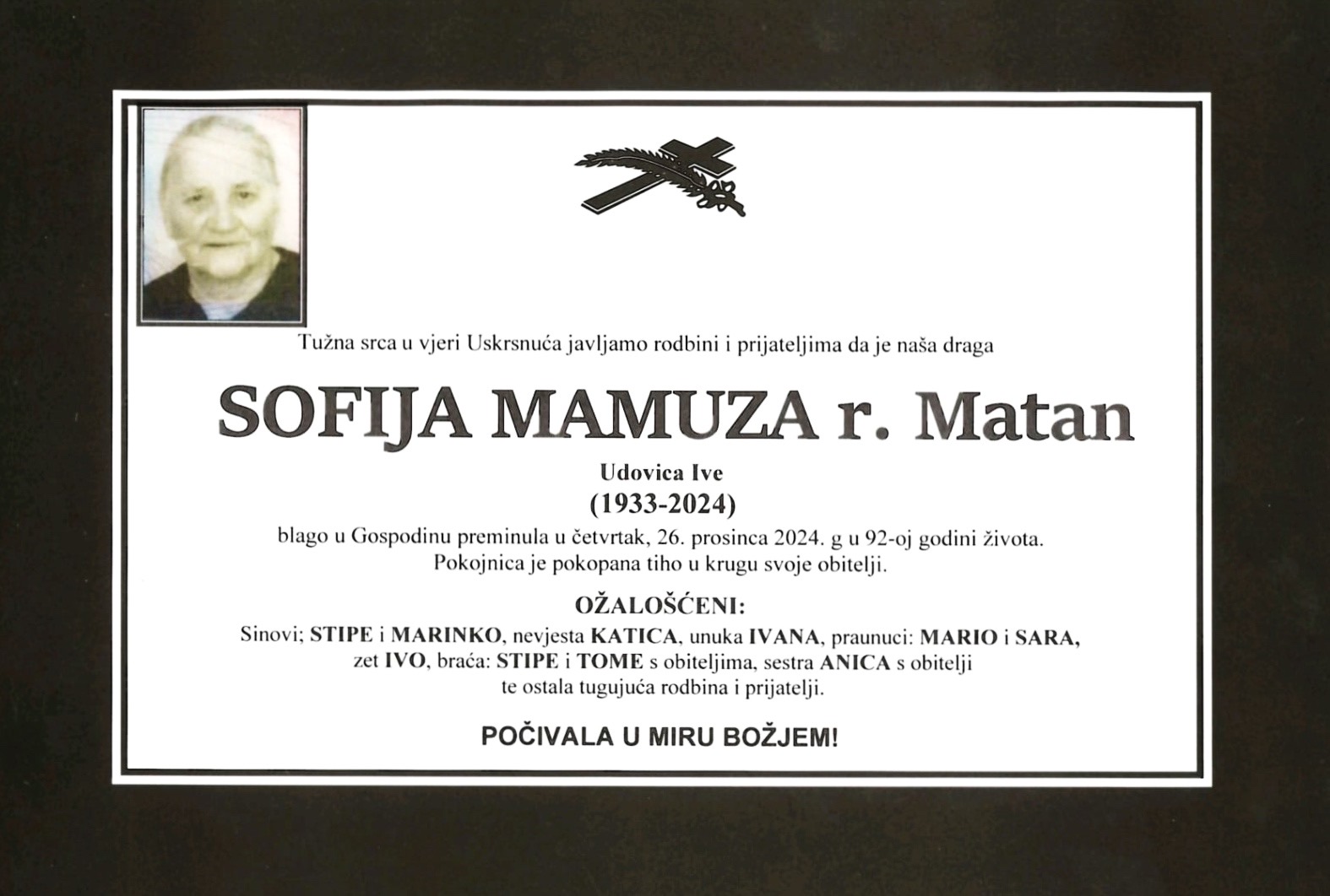 Sofija Mamuza r. Matan | Osmrtnice Livno