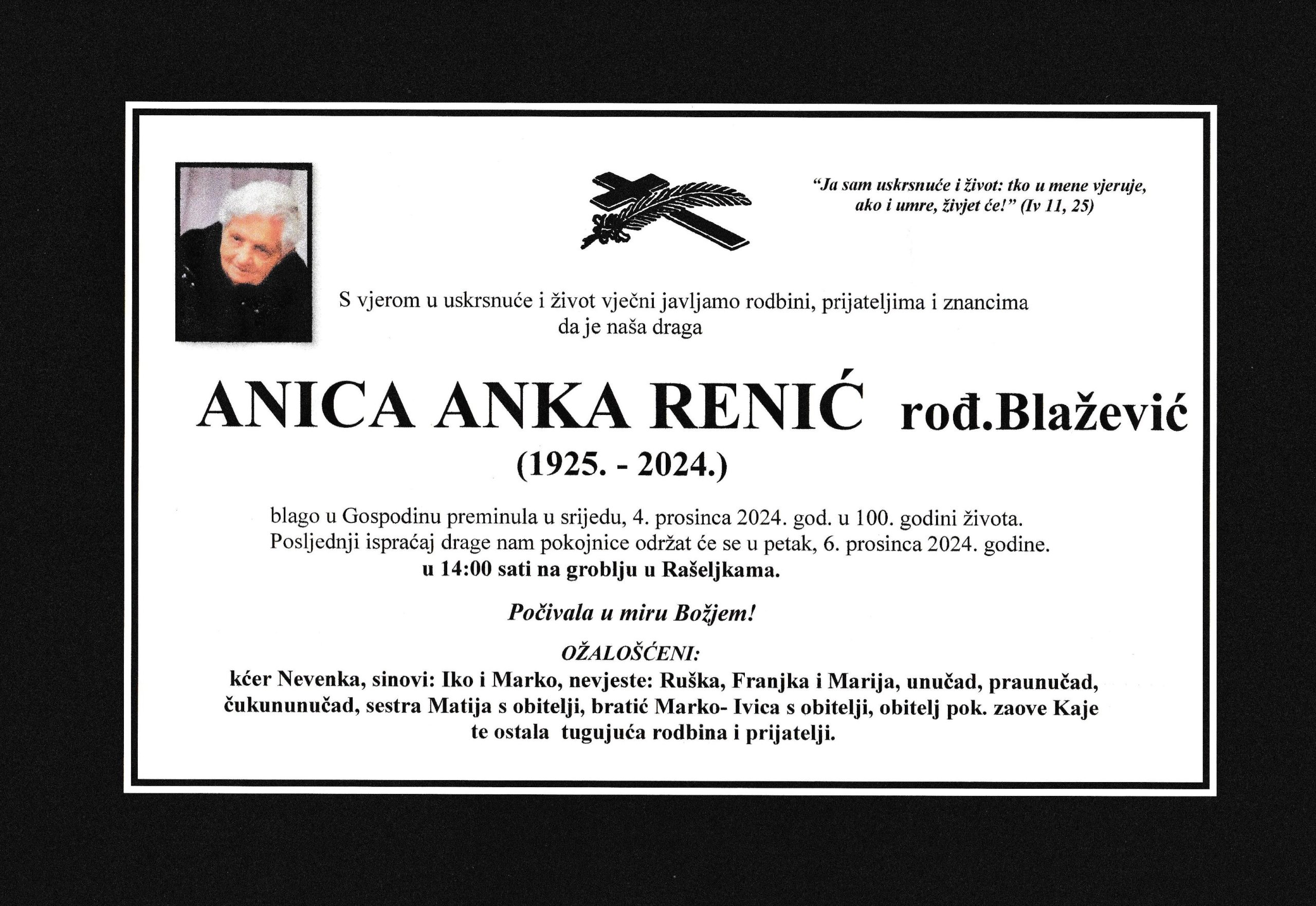 Anica Anka Renić rođ. Blažević | Osmrtnice Livno
