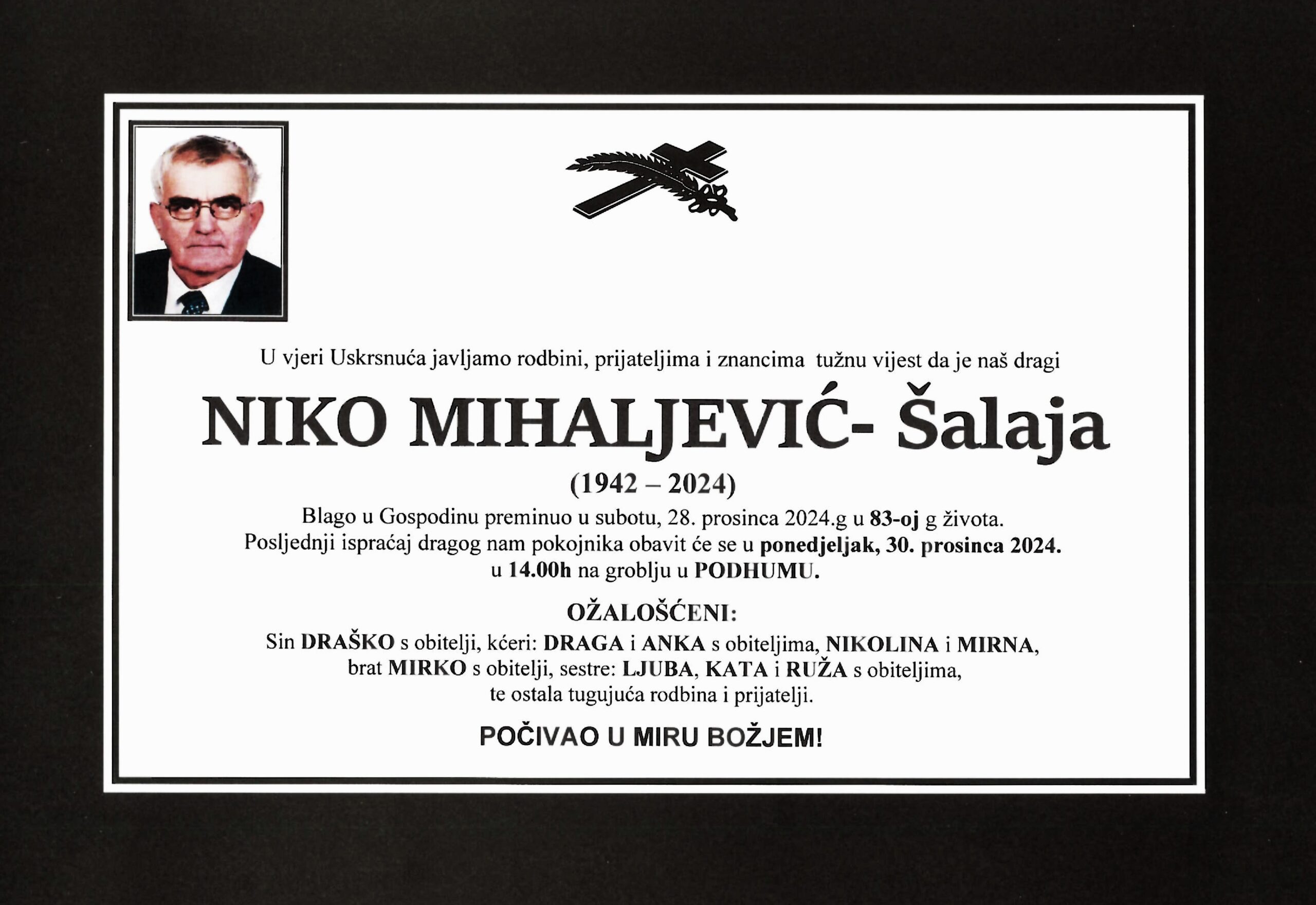 Niko Mihaljević – Šalaja | Osmrtnice Livno