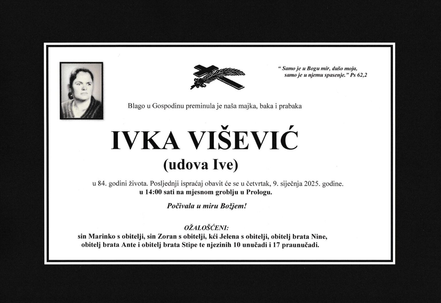 Ivka Višević (udova Ive) | Osmrtnice Livno