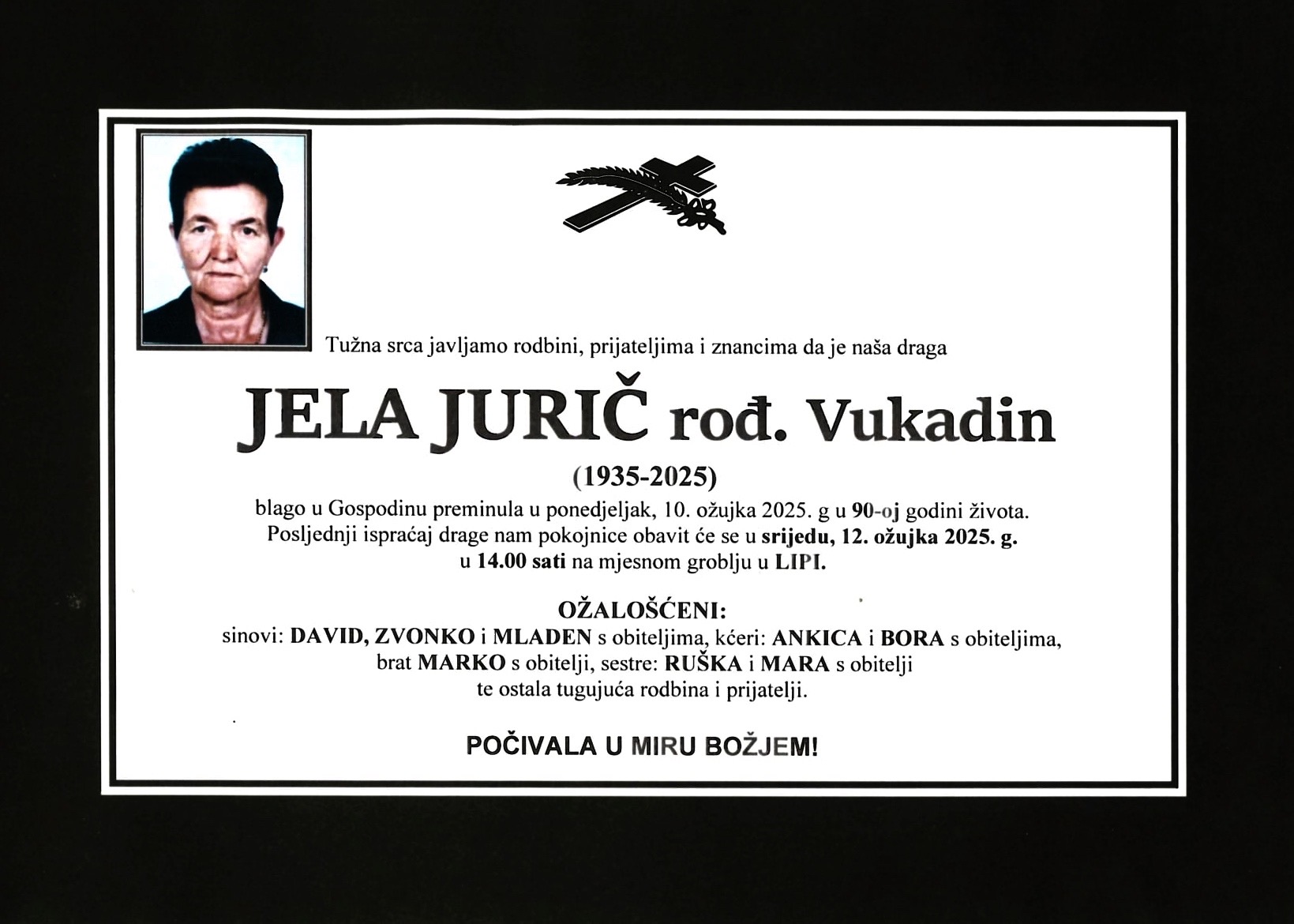 Jela Jurič rođ. Vukadin | Osmrtnice Livno