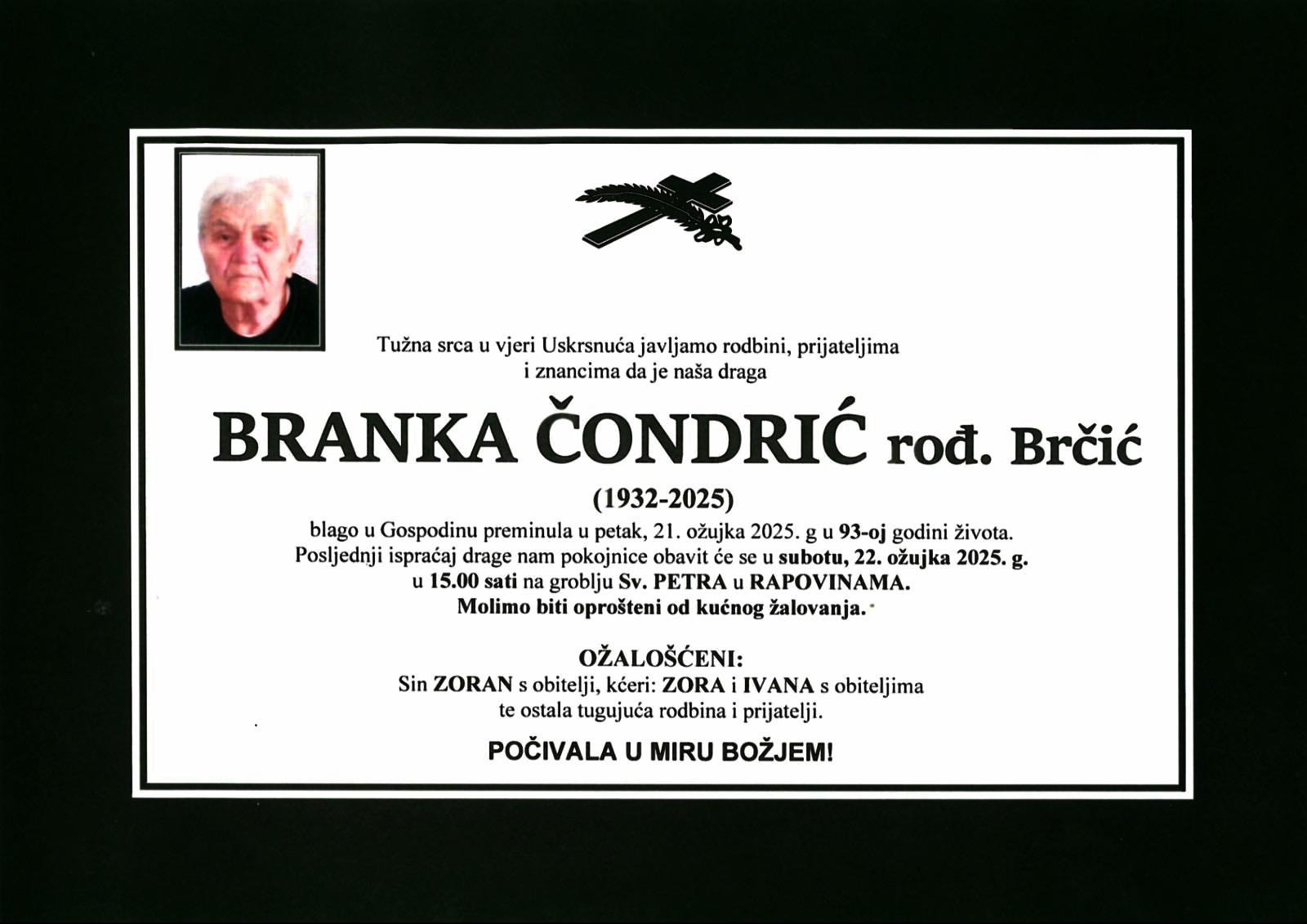 Branka Čondrić rođ. Brčić | Osmrtnice Livno