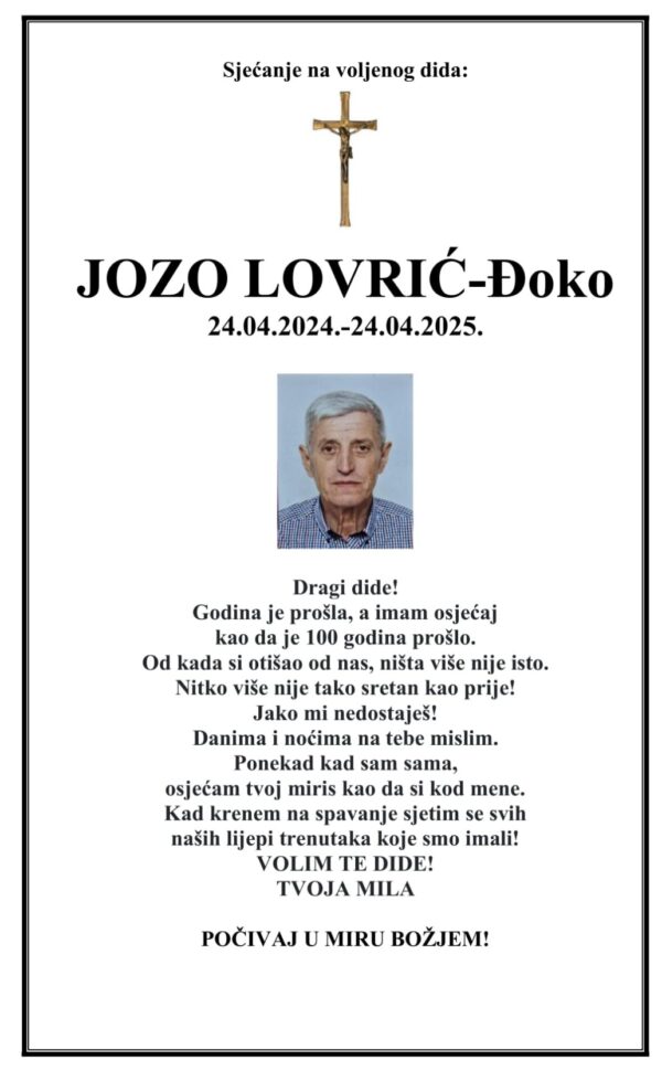 Sjećanje – Jozo Lovrić Đoko | Osmrtnice Livno